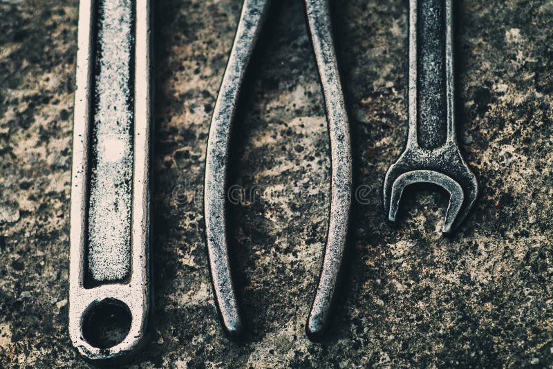 Mechanic Tools. Authentic Tools. Set of Different Garage Tools. Stock ...