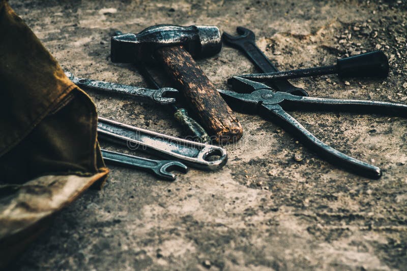 Mechanic Tools. Authentic Tools. Set of Different Garage Tools. Stock ...