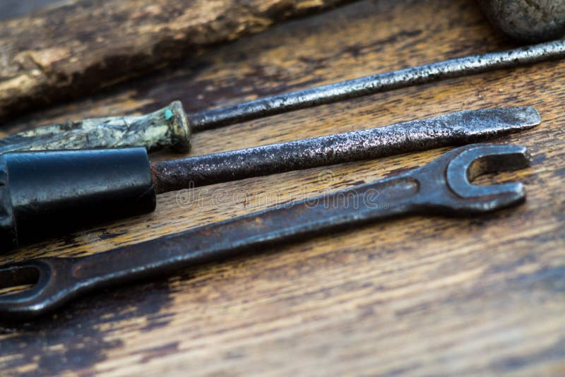 Mechanic Tools. Authentic Tools. Set of Different Garage Tools. Stock ...