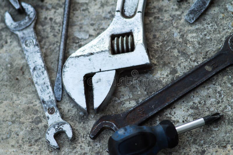 Mechanic Tools. Authentic Tools. Set of Different Garage Tools. Stock ...