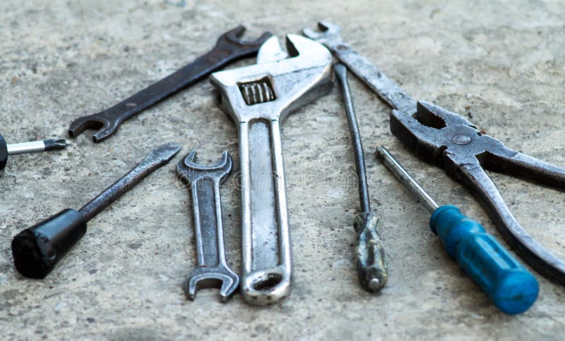 Mechanic Tools. Authentic Tools. Set of Different Garage Tools. Stock ...