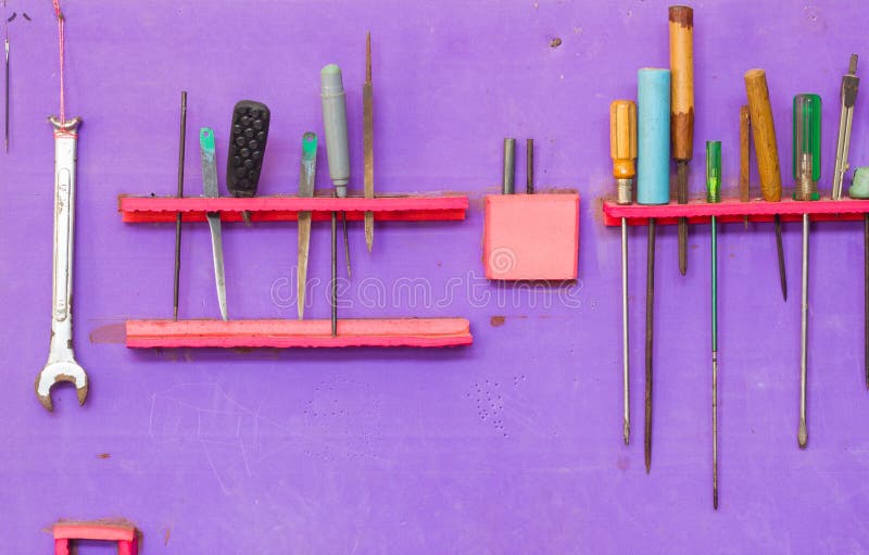 Mechanic Tools Set Isolated on Purple Wall Stock Image - Image of ...