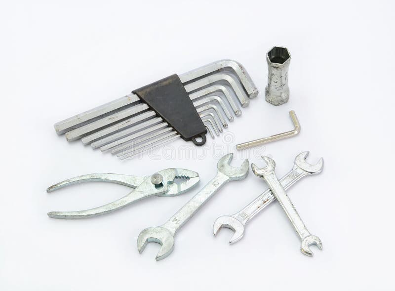 Mechanic Tools on White Background Stock Photo - Image of hand ...