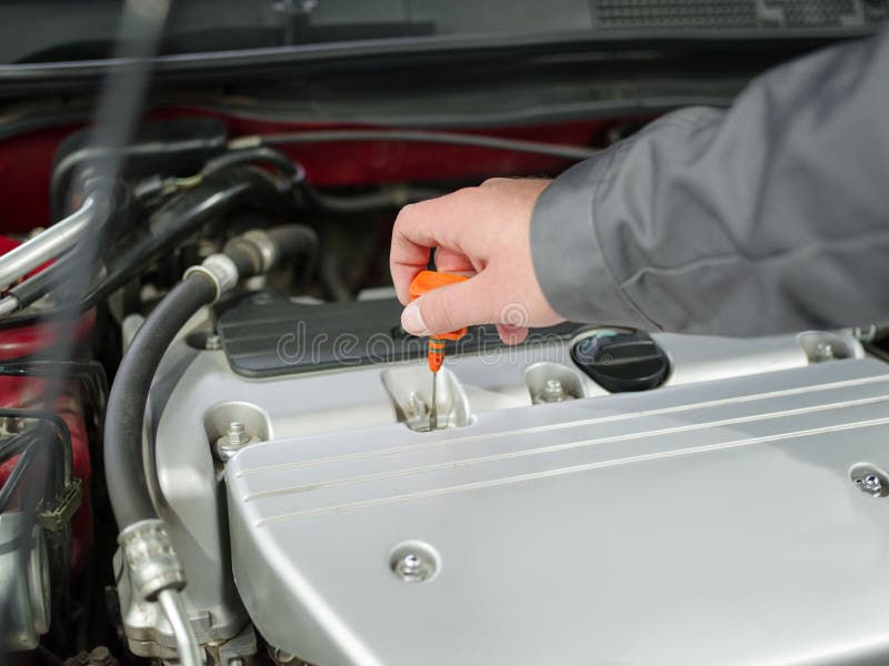 The Mechanic Under the Hood is Looking at the Breakdown Stock Image ...