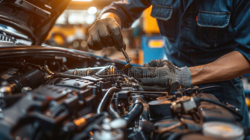A Mechanic is Using Diagnostic Equipment on a Car while Working on an ...