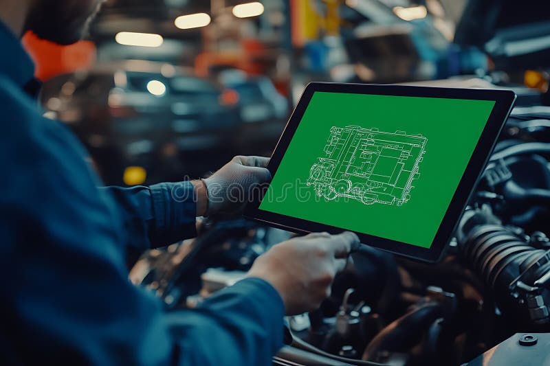 Mechanic Using Tablet To Diagnose Car Engine Problem Stock Illustration ...
