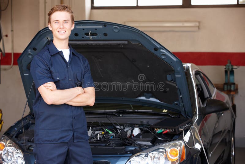Mechanic at Work in Front of Car Stock Image - Image of proprietor ...