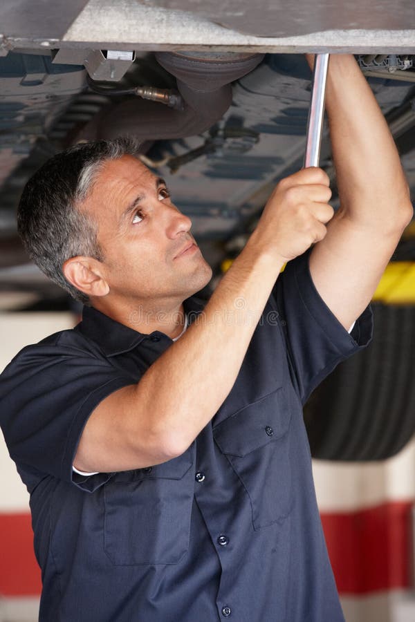 Mechanic at Work in Front of Car Stock Image - Image of proprietor ...