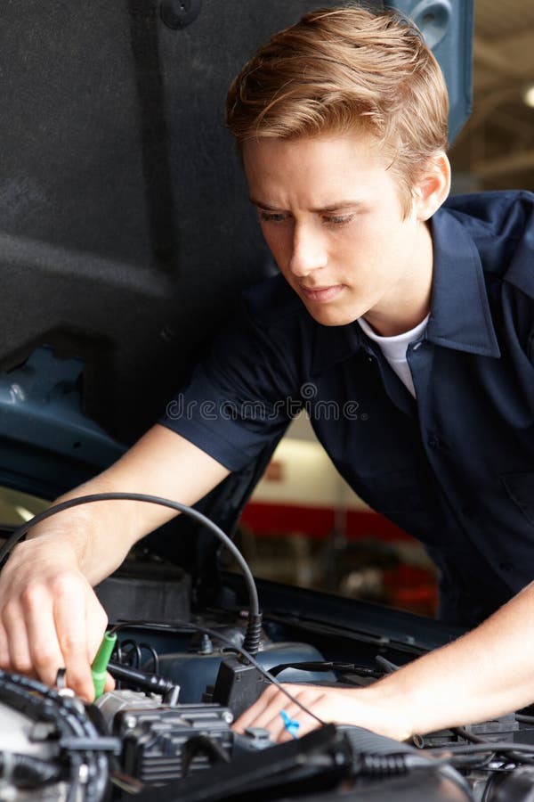 Mechanic at Work in Front of Car Stock Image - Image of proprietor ...