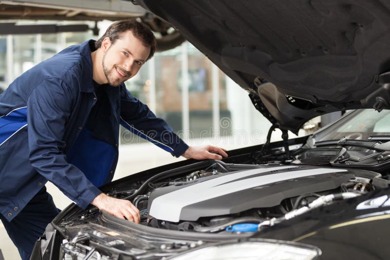 Mechanic Working at the Computer. Stock Image - Image of computer ...