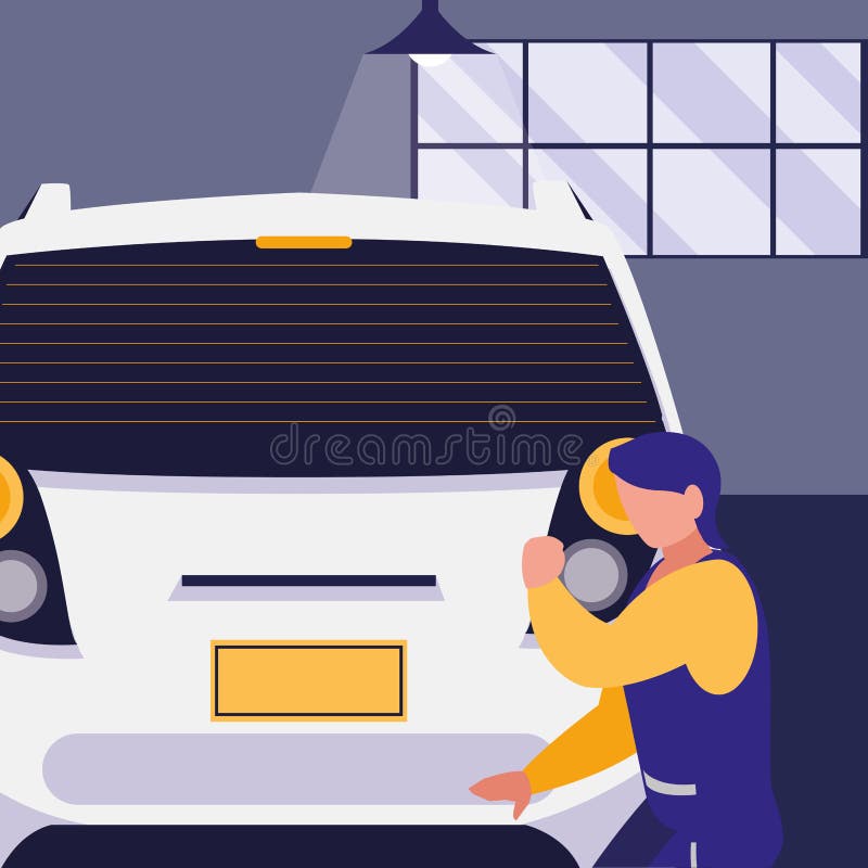 Mechanic Worker with Car in the Workshop Stock Vector - Illustration of ...