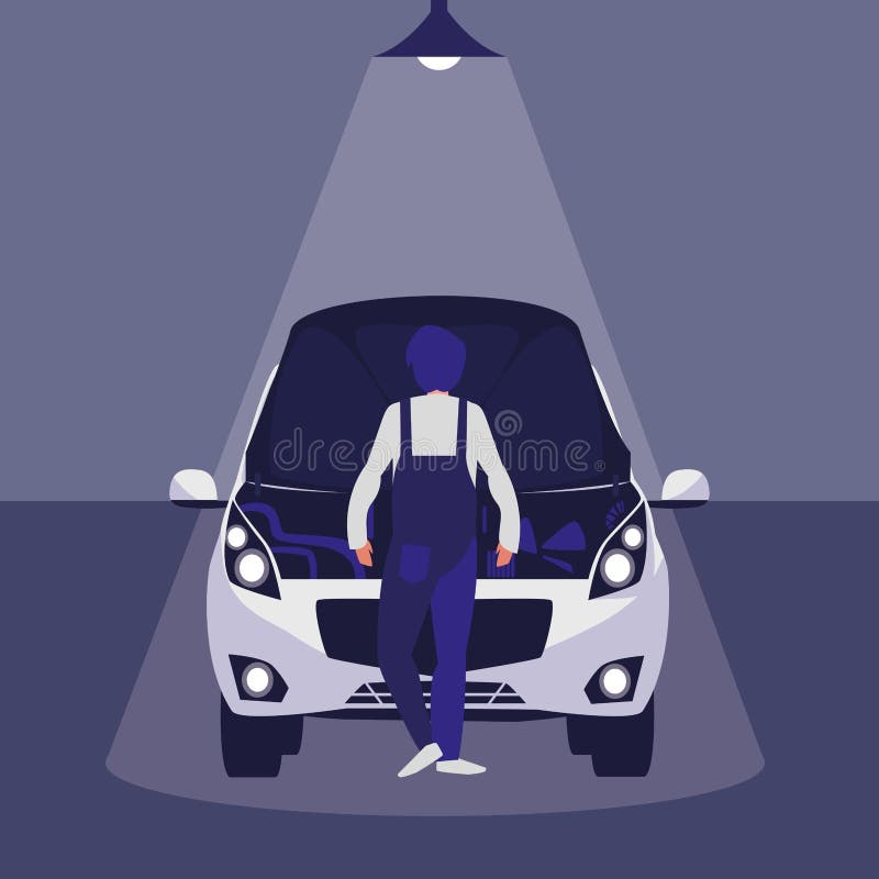 Mechanic Worker with Car in the Workshop Stock Vector - Illustration of ...