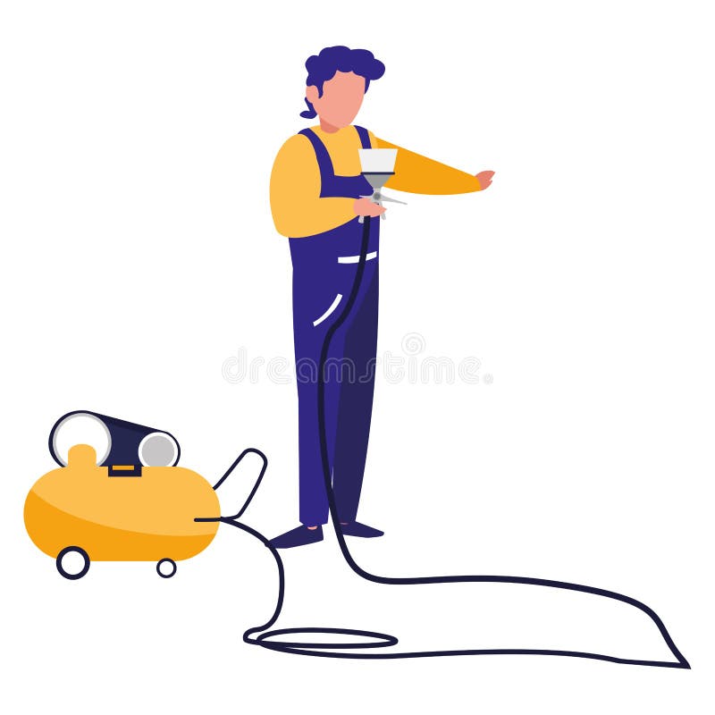 Mechanic Worker with Compressor Air Stock Vector - Illustration of flat ...
