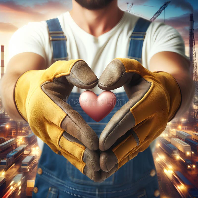 Mechanic Worker Hands Holding Heart Shape Stock Illustration ...