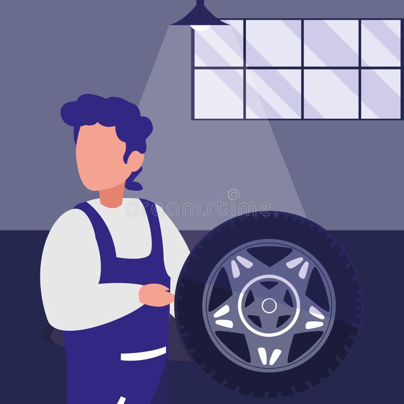 Mechanic Worker with Tire Car Stock Vector - Illustration of profession ...
