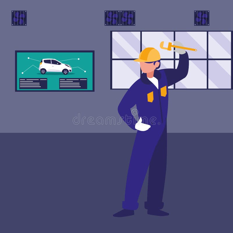 Mechanic Worker in the Workshop Place Stock Vector - Illustration of ...