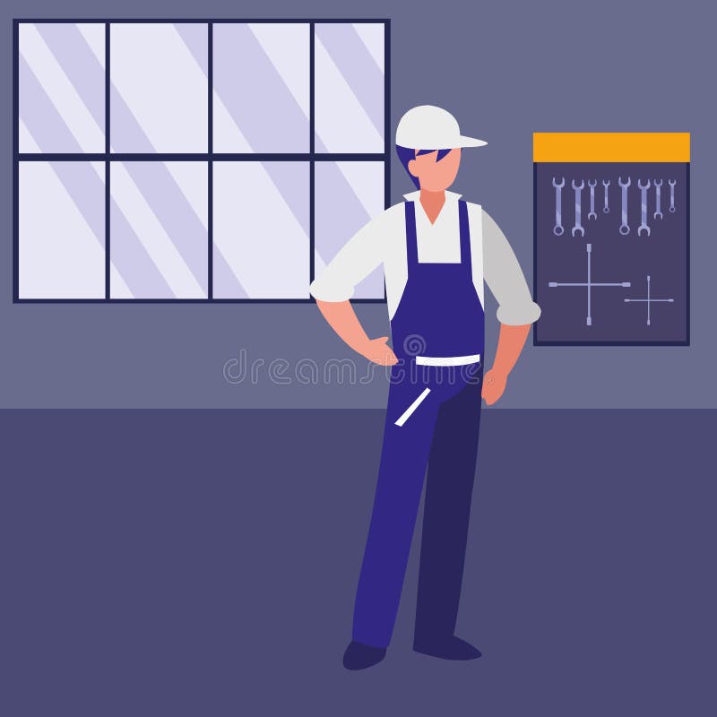 Mechanic Worker in the Workshop Place Stock Vector - Illustration of ...