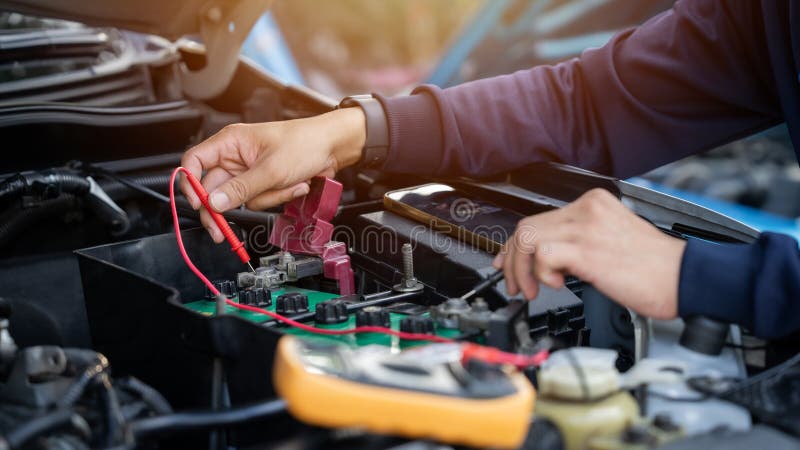 A Mechanic is Working on a Car Engine. he Uses a Multimeter To Check ...