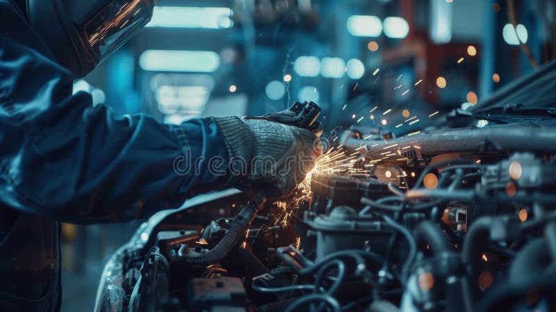 Mechanic Working on a Car Engine.Passion for Performance Stock ...
