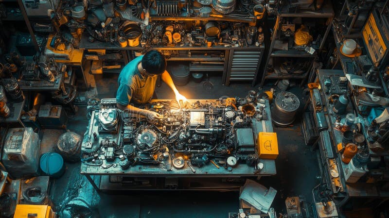 Mechanic Working on Engine in a Workshop Generative AI Stock ...