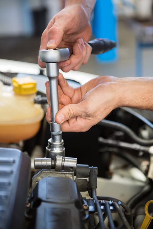 Mechanic Working Under the Hood Stock Image - Image of work, fixing ...