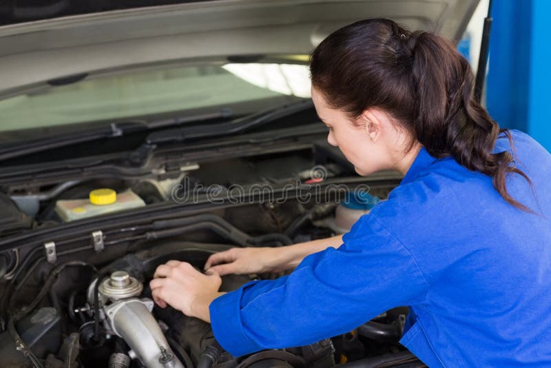 Mechanic Working Under the Hood Stock Photo - Image of bonnet, wear ...