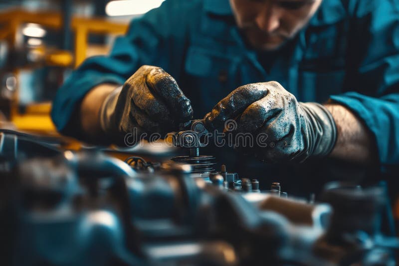 A Mechanic Works on an Engine Component, Showcasing Precision and ...