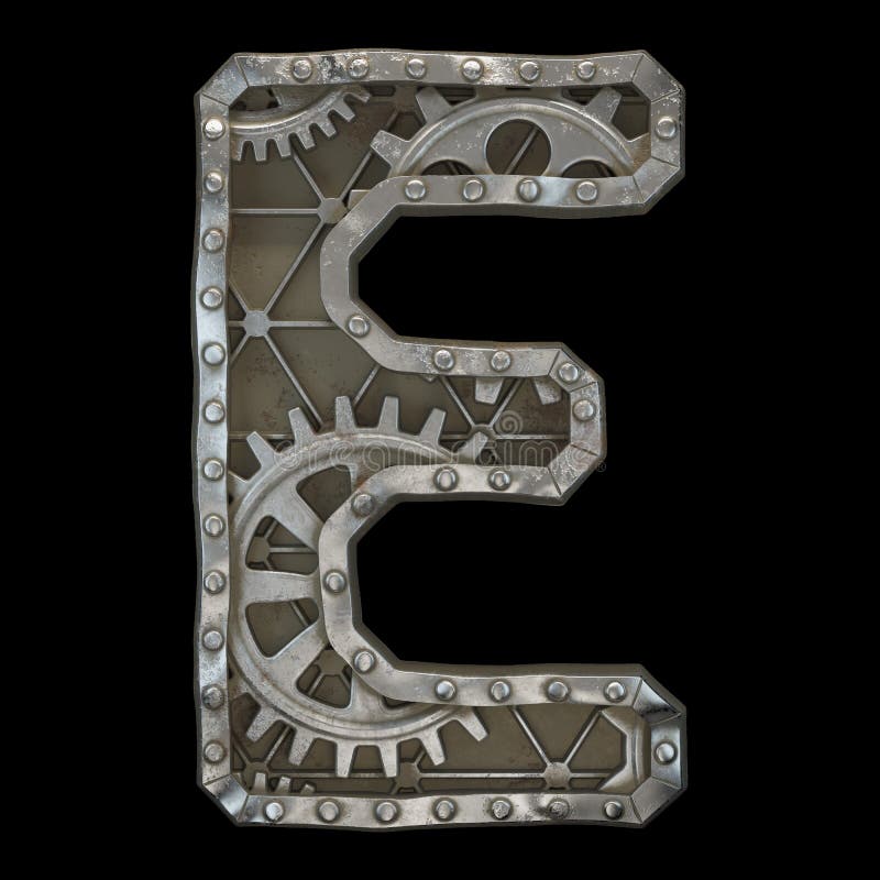 Mechanical Alphabet Made from Rivet Metal with Gears on Black ...