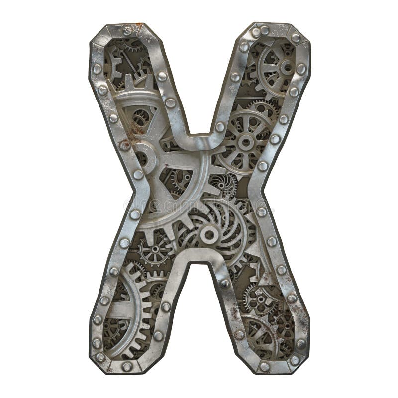 Mechanical Alphabet Made from Rivet Metal with Gears on Black ...