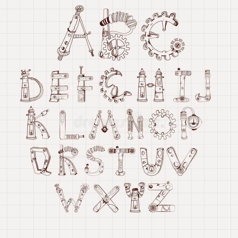 Alphabet In Style Of A Technical Drawing Stock Vector - Illustration of ...