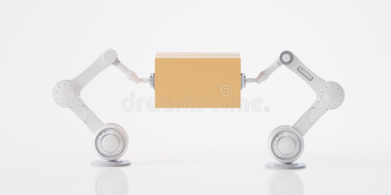 Mechanical Arm and Cardboard Box, 3d Rendering Stock Illustration ...