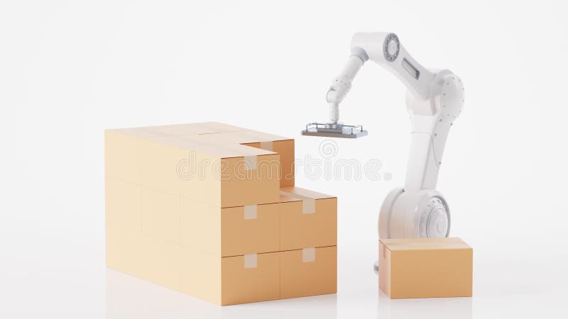 Mechanical Arm and Cardboard Box, 3d Rendering Stock Video - Video of ...
