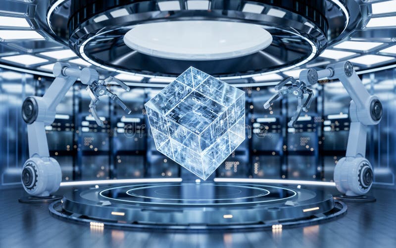 Mechanical Arm and Circuit Core, 3d Rendering Stock Illustration ...