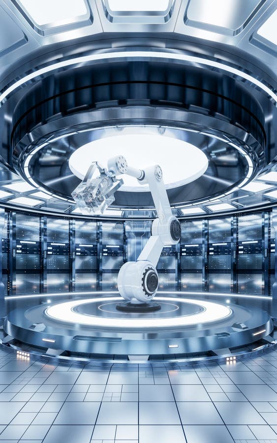 Mechanical Arm and Circuit Core, 3d Rendering Stock Illustration ...