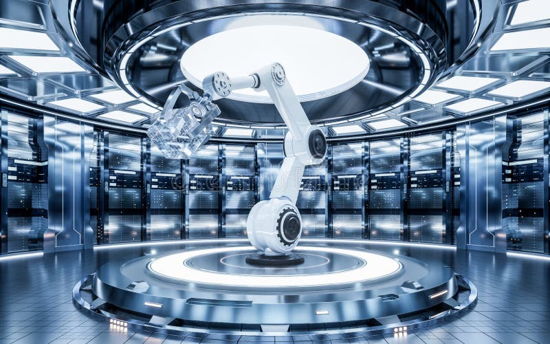 Mechanical Arm and Circuit Core, 3d Rendering Stock Illustration ...