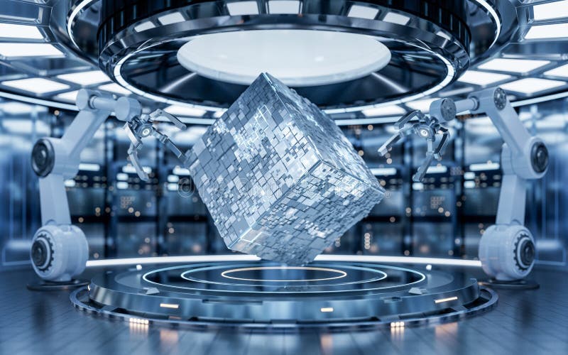 Mechanical Arm and Circuit Core, 3d Rendering Stock Illustration ...