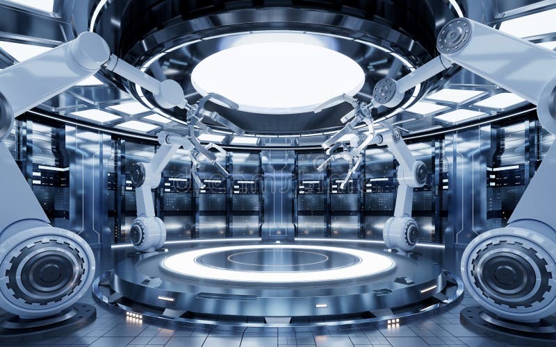 Mechanical Arm and Empty Stage, 3d Rendering Stock Illustration ...