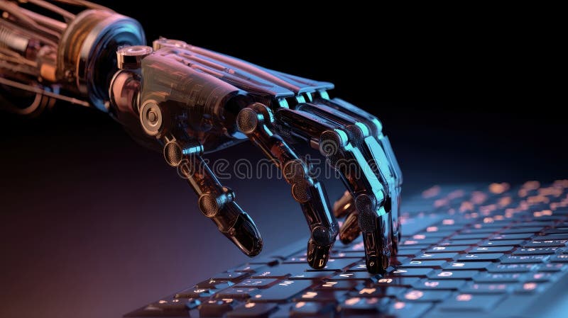 Mechanical Arm Silhouette Typing on a Keyboard in a Dark Environment ...