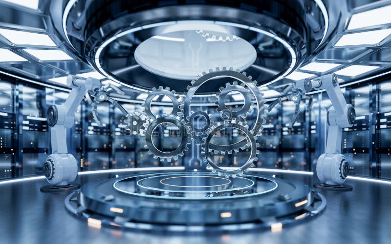 Mechanical Arm and Gears, Intelligent Manufacturing Concept, 3d ...