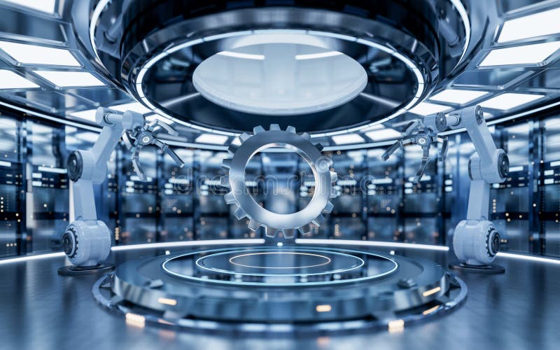 Mechanical Arm and Gears, Intelligent Manufacturing Concept, 3d ...