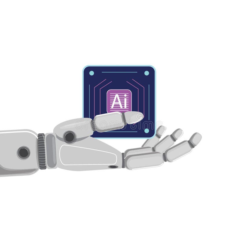 Mechanical Arm Holding Microchip with AI Label, Symbolizing Advancement ...