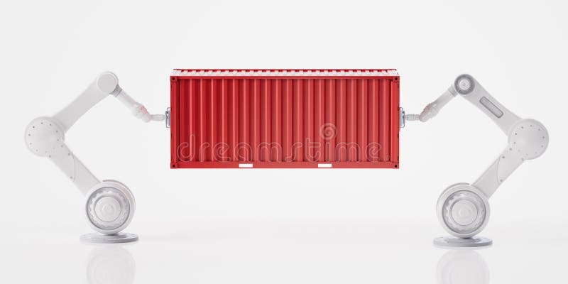 Mechanical Arm and Industry Container, 3d Rendering Stock Illustration ...