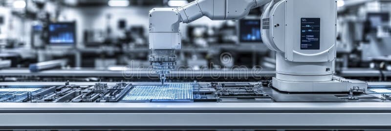 Mechanical Arm Operating in a Modern Tech Factory Stock Illustration ...