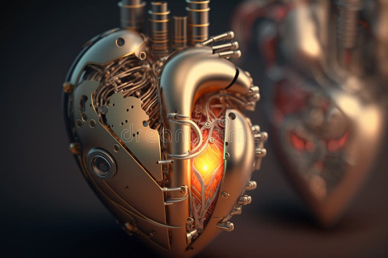 Mechanical Artificial Metal Heart Illustration Generative AI Stock ...