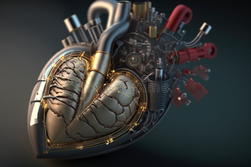 Mechanical Artificial Metal Heart Illustration Generative AI Stock ...