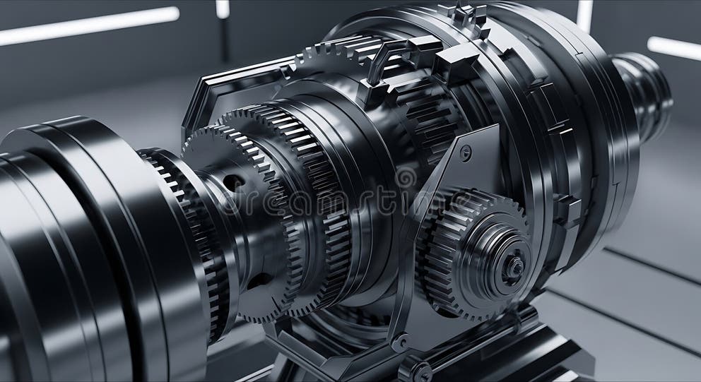 Mechanical Assembly Featuring Complex Gears and Shafts in a Metallic ...