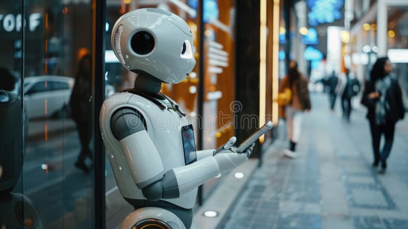 Mechanical Auto Robot Support or Service Human Customer and Employee ...