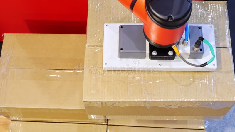 Mechanical Automated Manipulator Moves Cardboard Boxes, Programmed ...