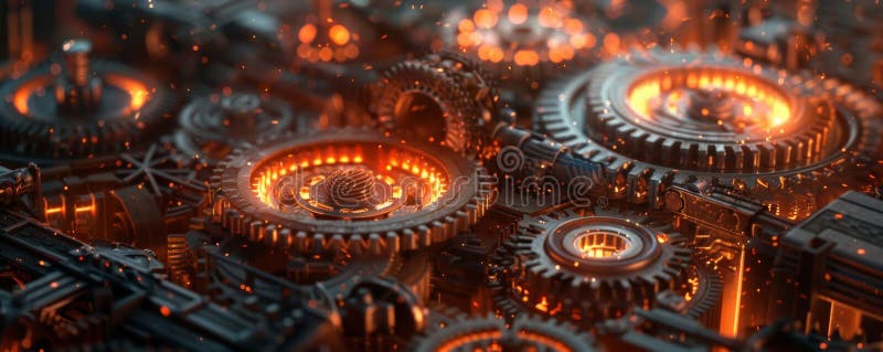 A Mechanical Background Featuring Gears and Cogs Illuminated by Soft ...