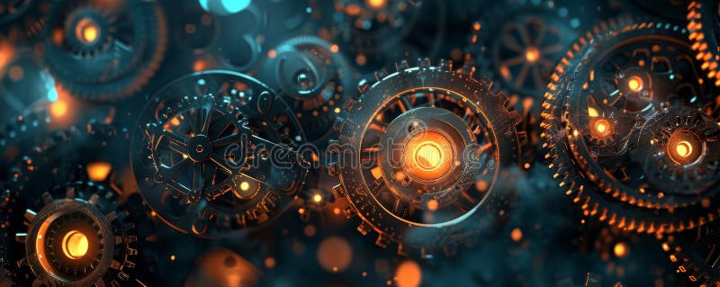 A Mechanical Background Featuring Gears and Cogs Illuminated by Soft ...